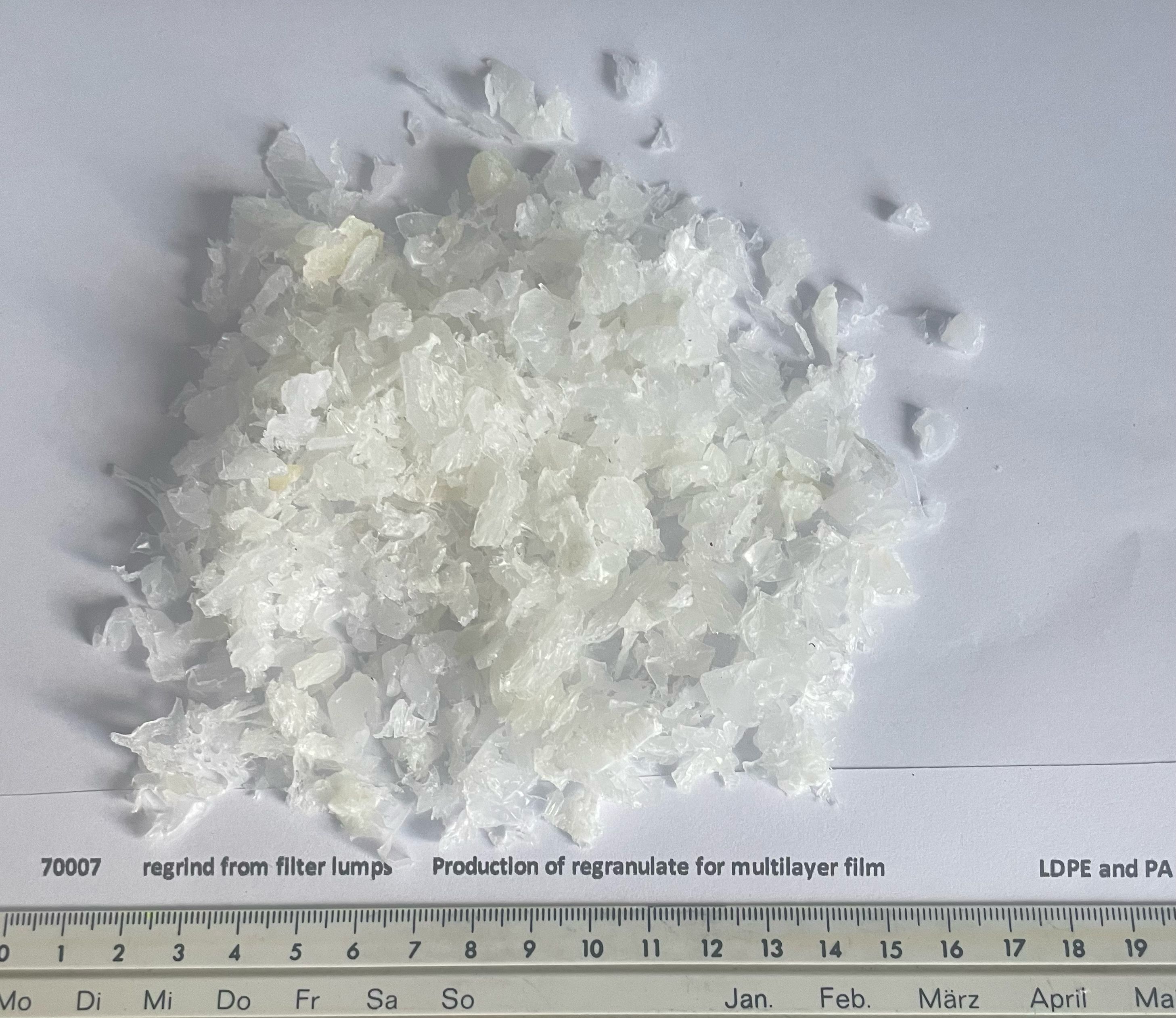 PEPA regrind from filter lumps from production of regranulate for ...